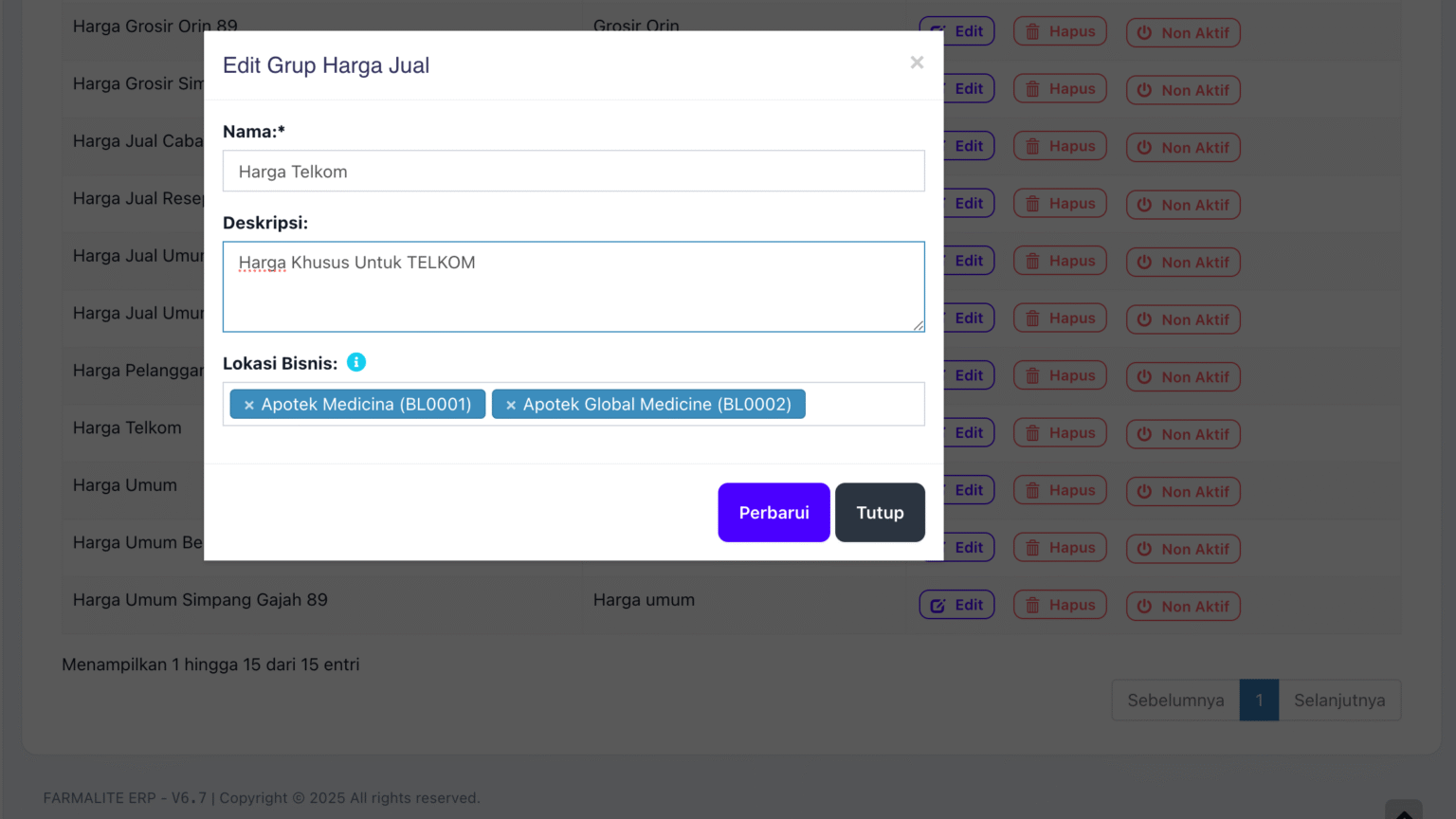Kelompok Harga Jual – SIM Apotek Farmalite